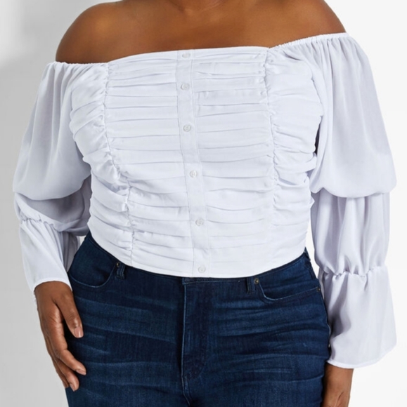 Ashley Stewart | Tops | Ashley Stewart White Gather Front Blouse 3x Nwt ...